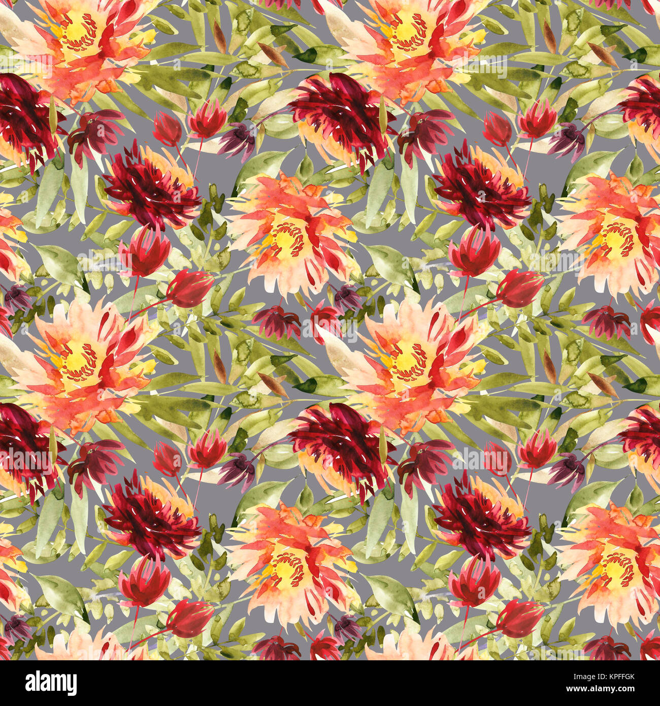 Seamless summer pattern with watercolor flowers handmade Stock Photo ...