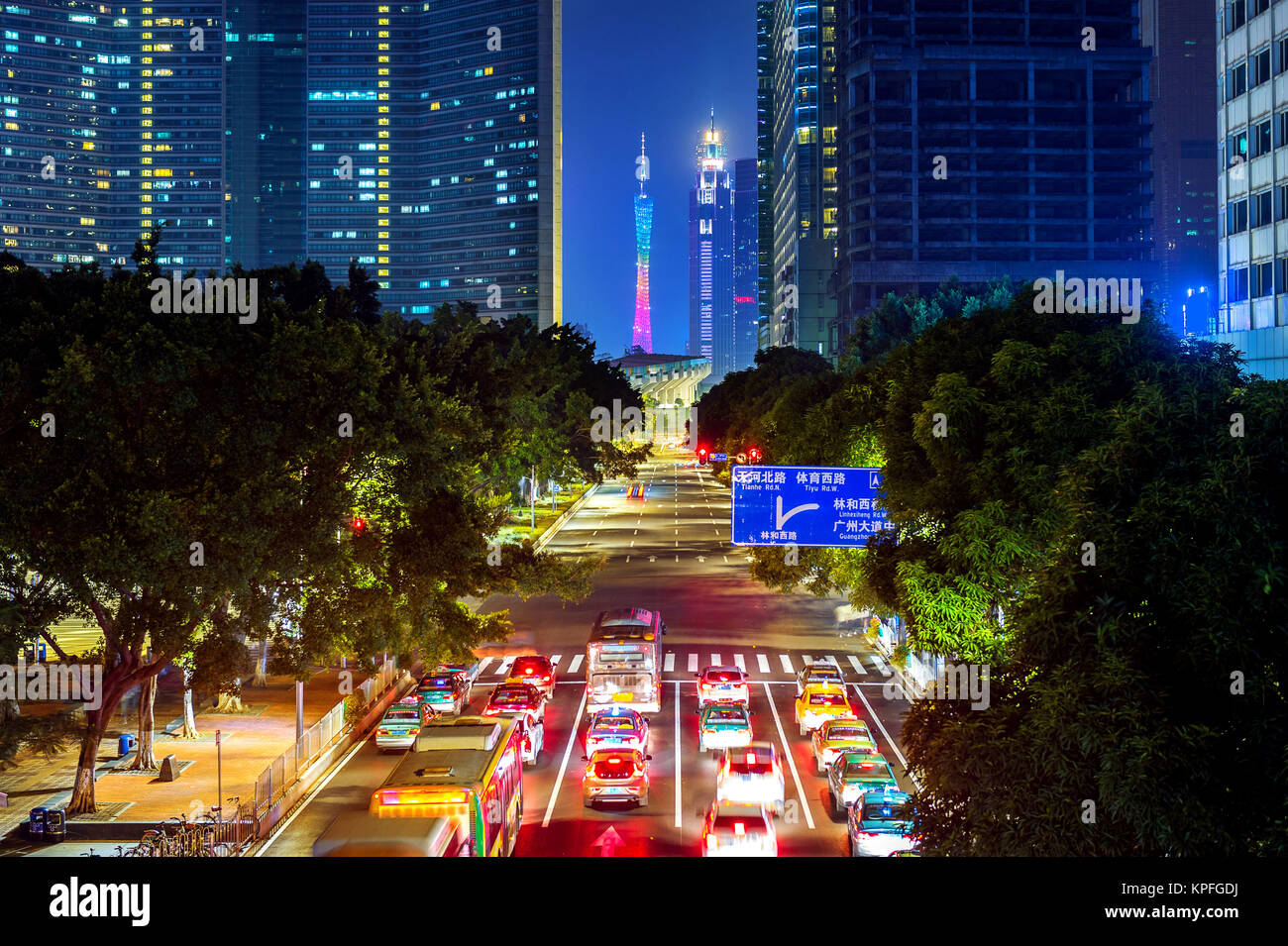 Traffic and Cityscape at night in Guangzhou, China Stock Photo - Alamy