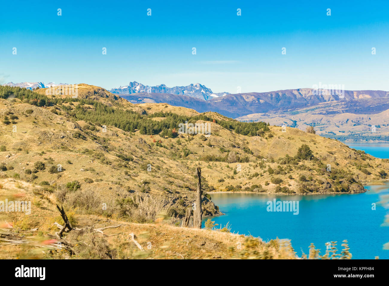 Andes mountains and lake landscape scene at Aysen district, Patagonia ...