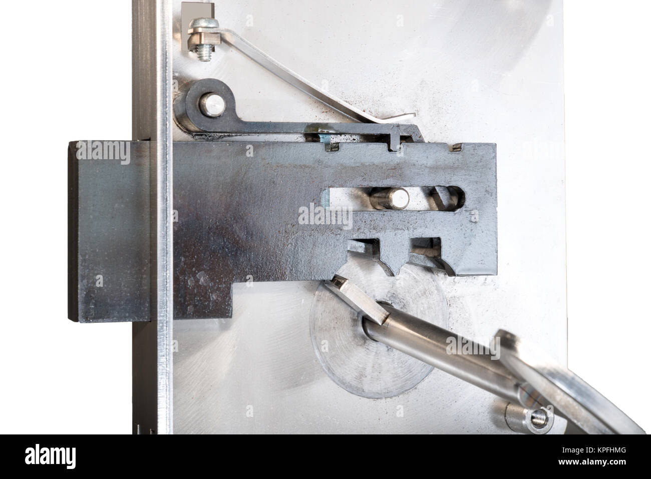 Inside of a basic sample door lock with key Stock Photo - Alamy