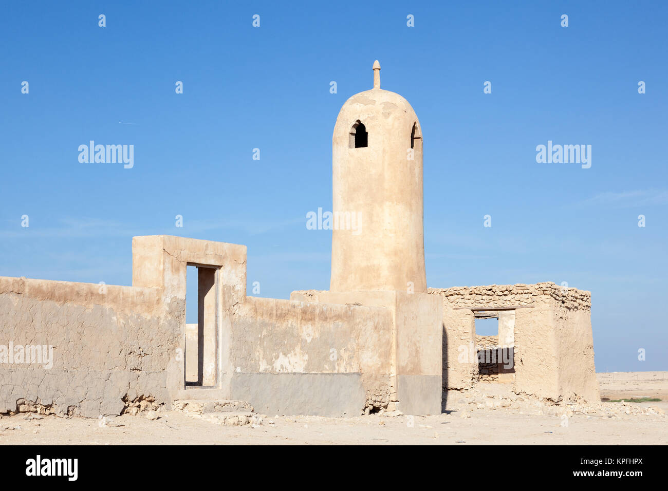 Ruin of an ancient mosque at the Al Zubara archeological site. Qatar ...