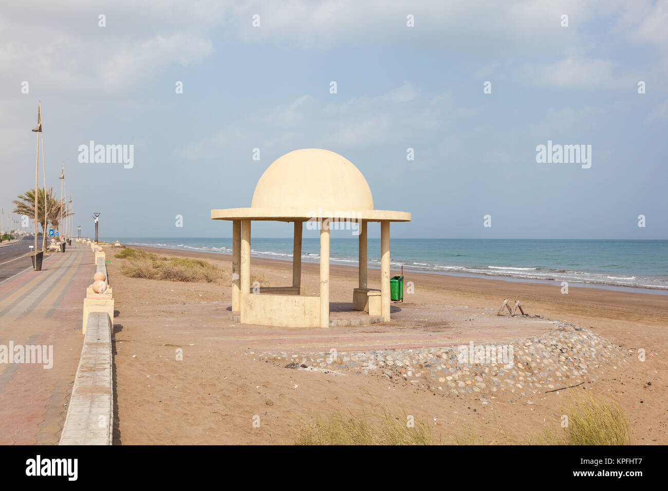 Corniche and a pavilion at the beach in Seeb. Muscat, Oman, Middle East ...