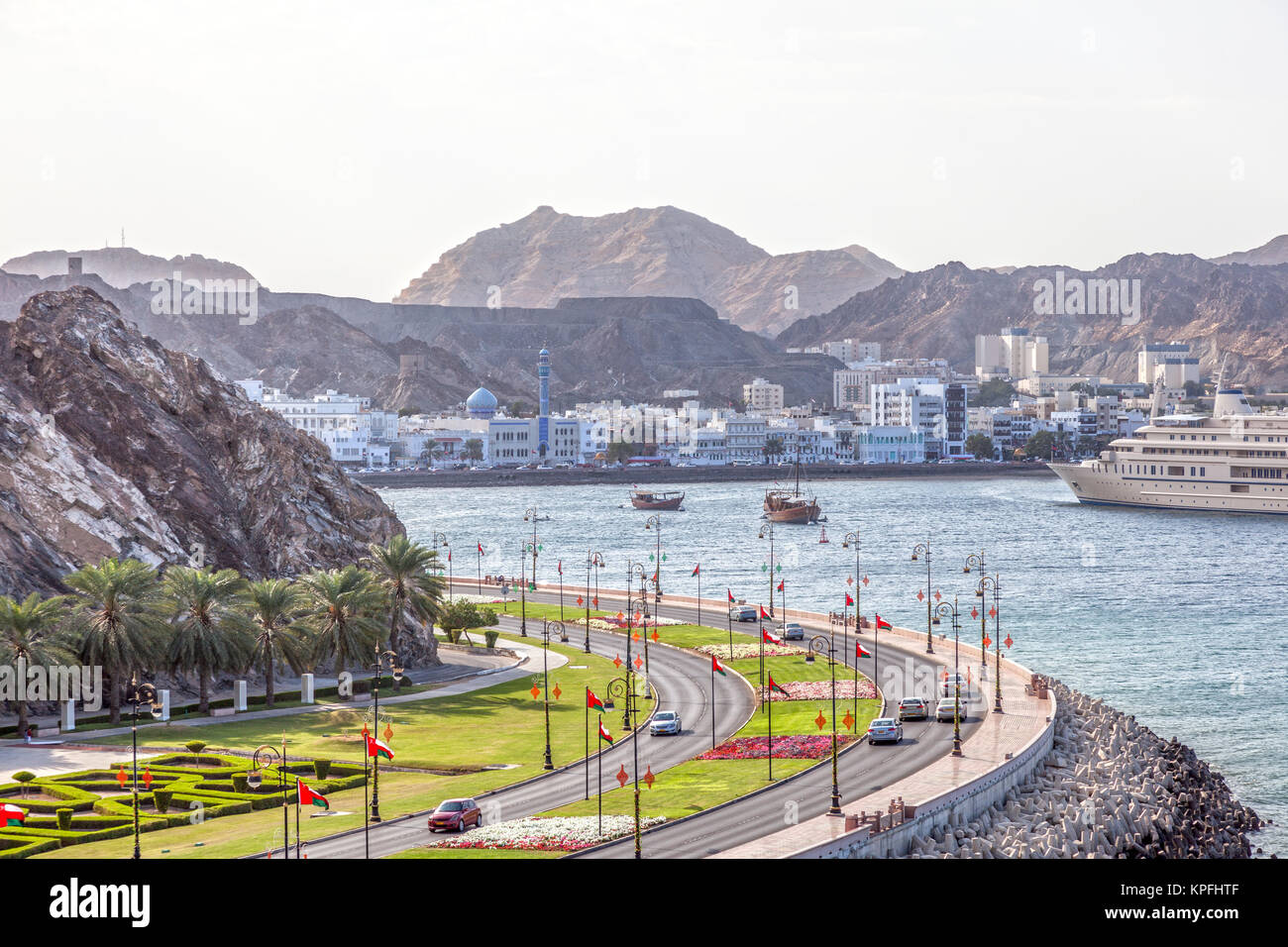 Corniche and the old town of Muttrah. Muscat, Sultanate of Oman Stock ...