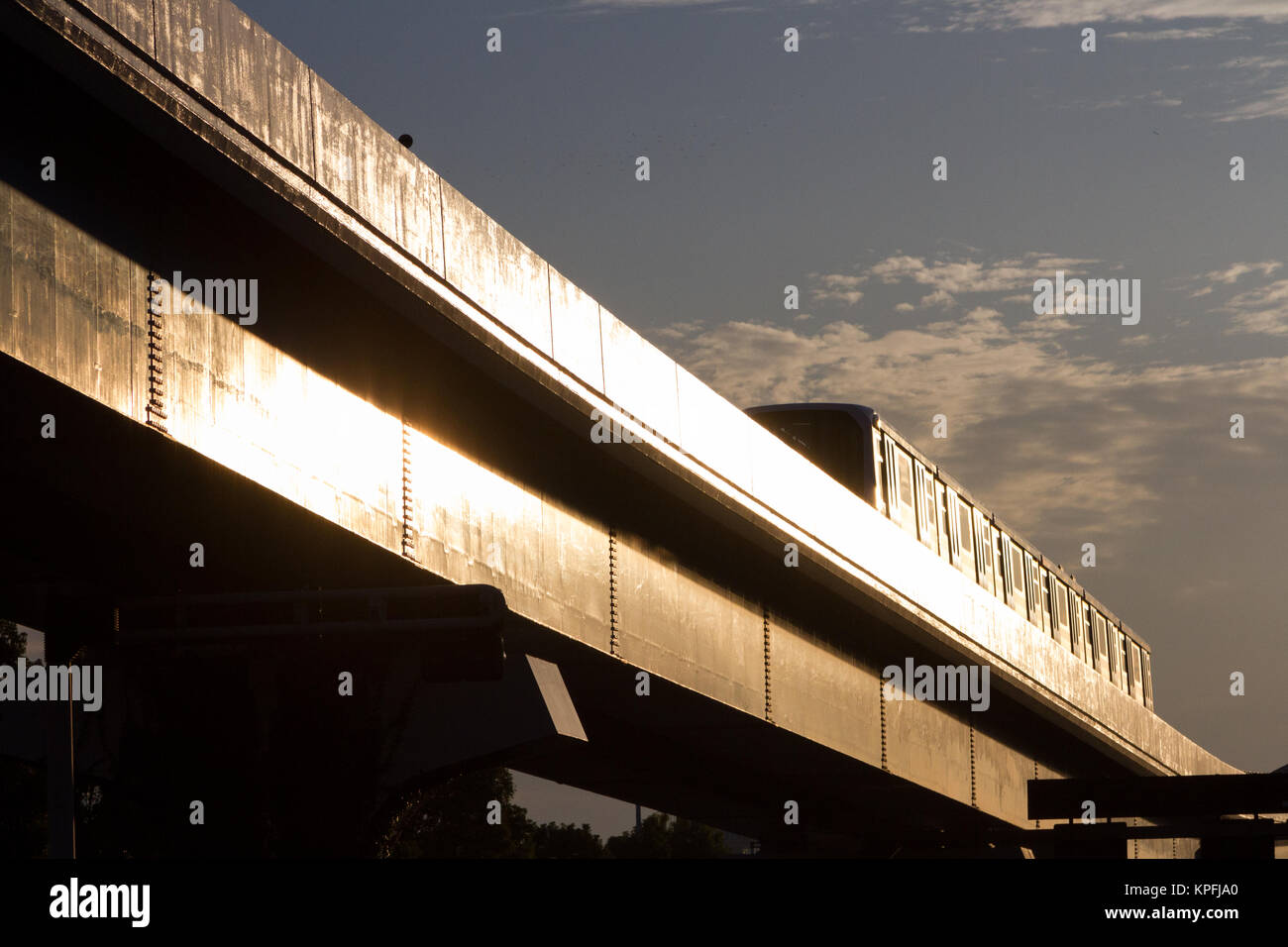 A Yurikamome Line train in Odaiba at dusk. Odaiba Tokyo, Japan Stock ...
