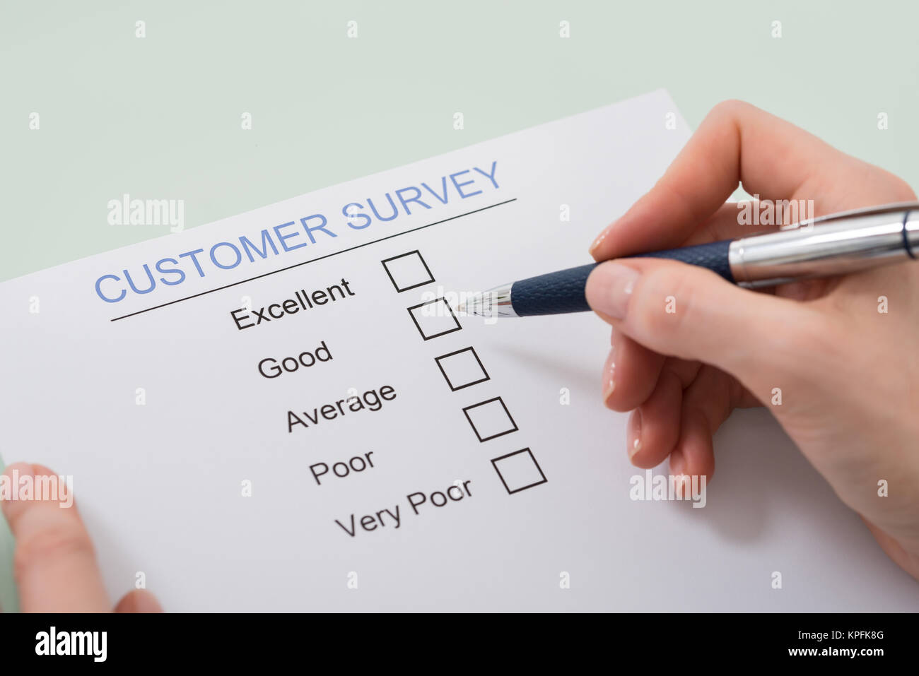 Woman Filling Customer Satisfaction Form Stock Photo - Alamy