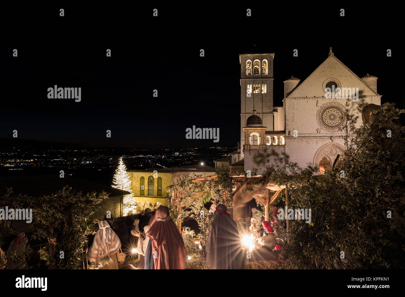 Christmas 2017 in Assisi (Umbria), with a view of San Francesco papal ...