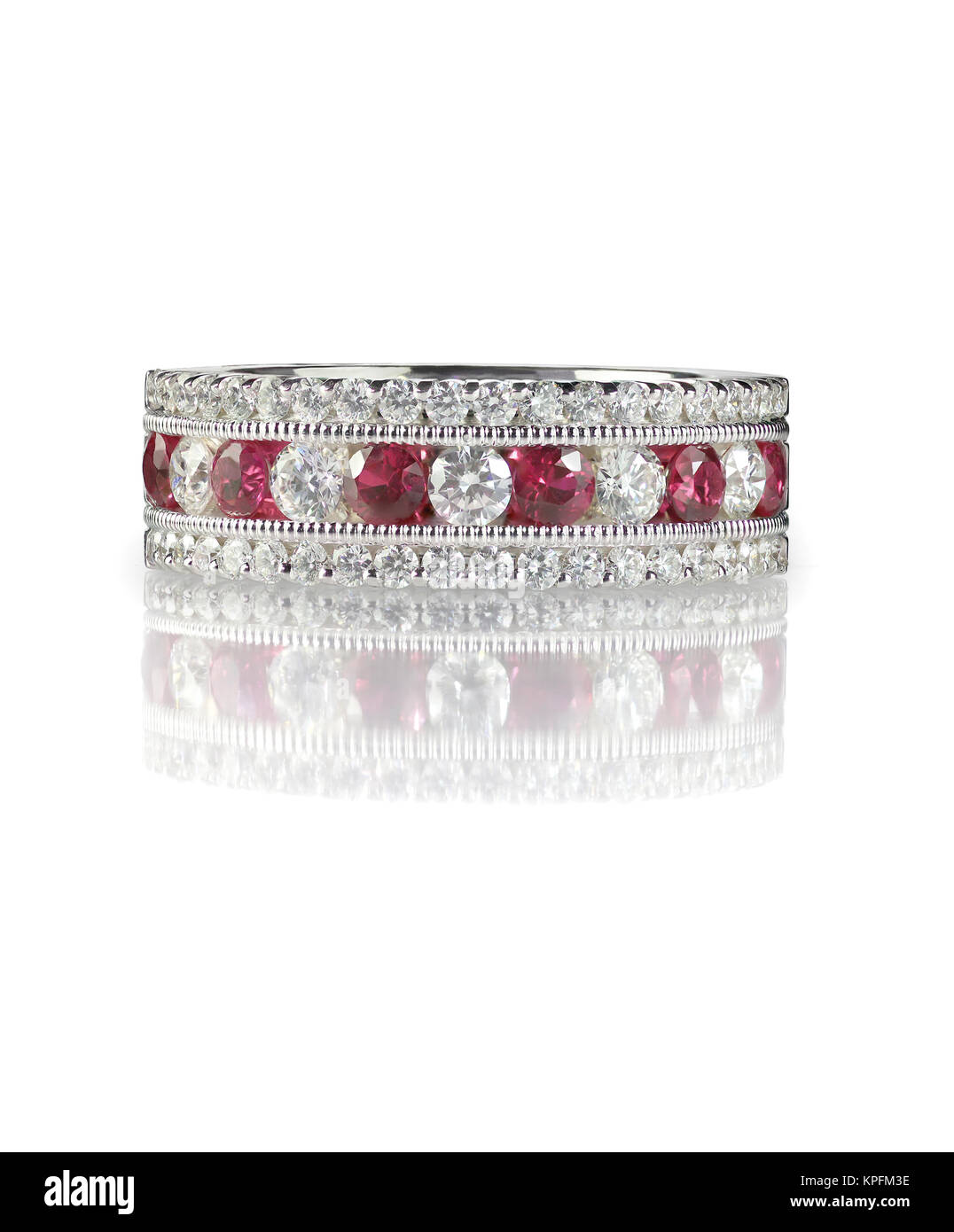 Ruby and diamond wedding anniversary band ring Stock Photo - Alamy