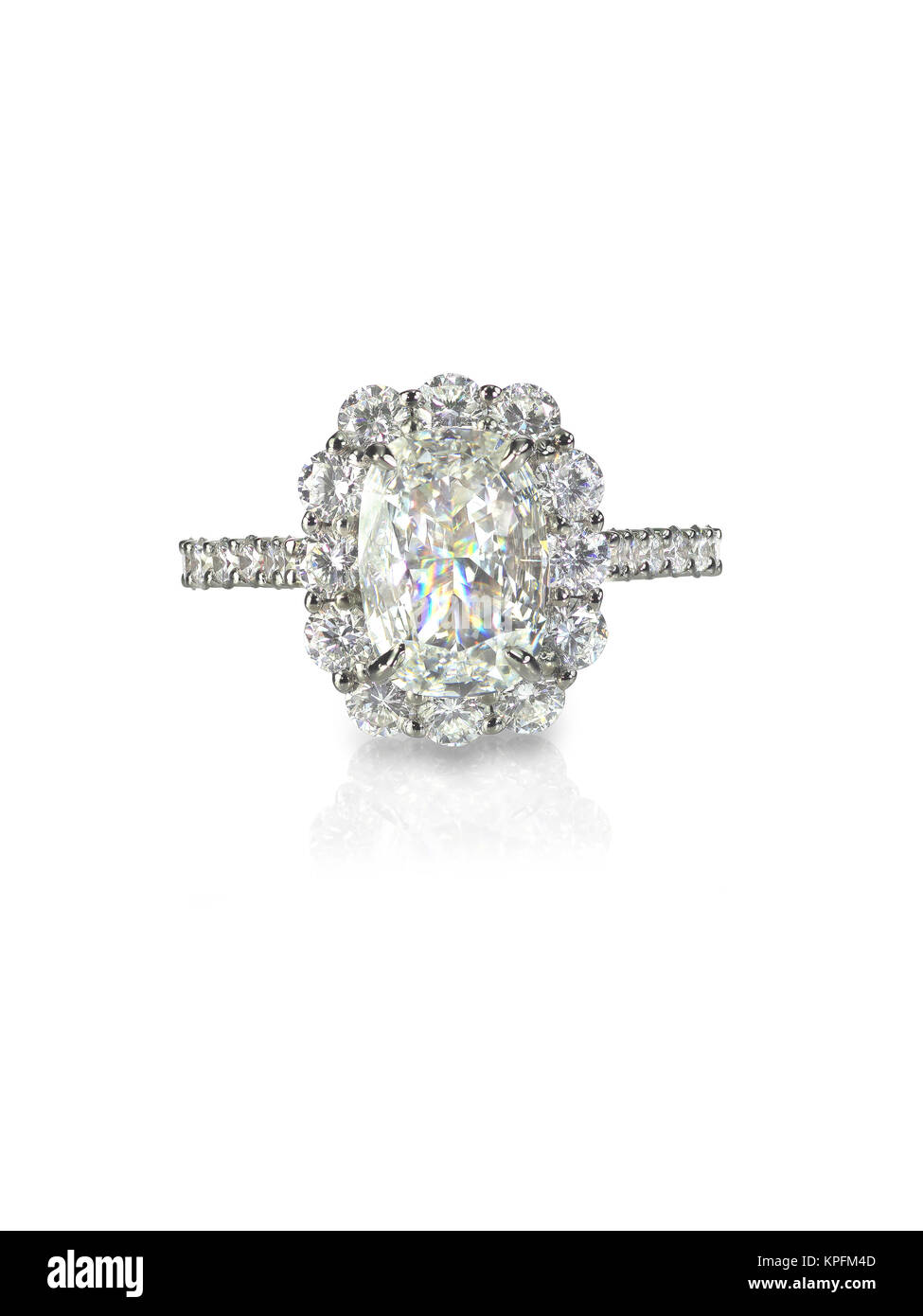 engagment wedding ring Diamond solitaire cushion cut halo setting Stock ...