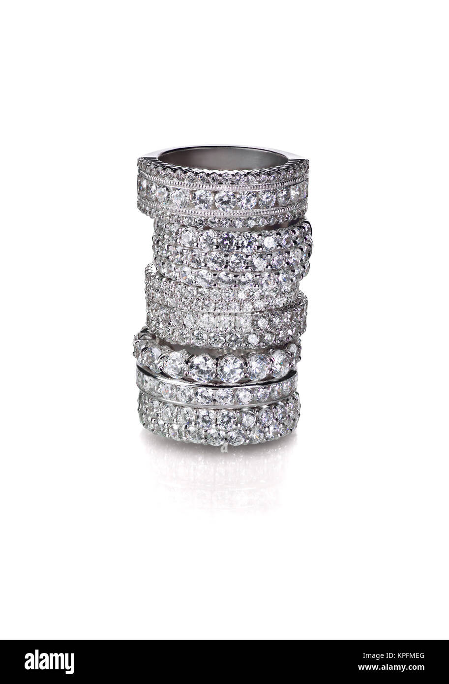 Cluster stack of diamond wedding engagment rings Stock Photo - Alamy