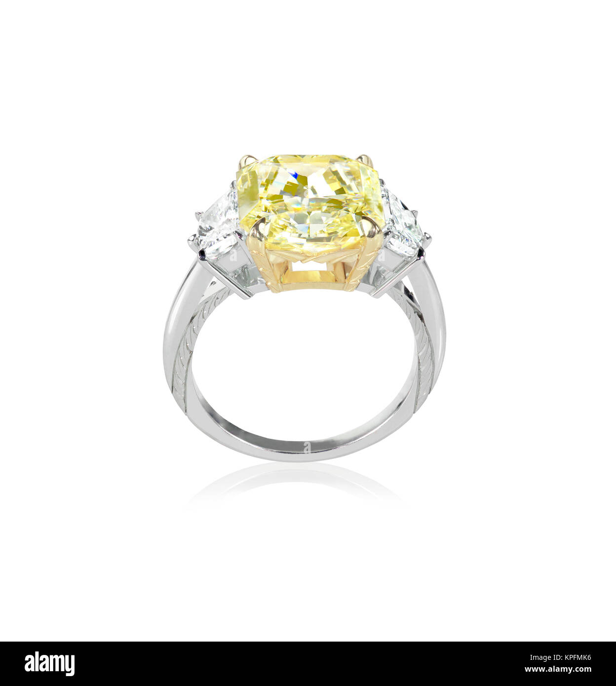 Side view canary yellow diamond engagment ring Stock Photo - Alamy
