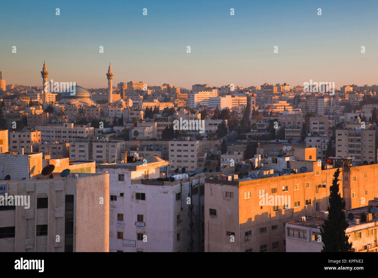Jordan, Amman, elevated view from Jebel Amman to the King Abdullah ...