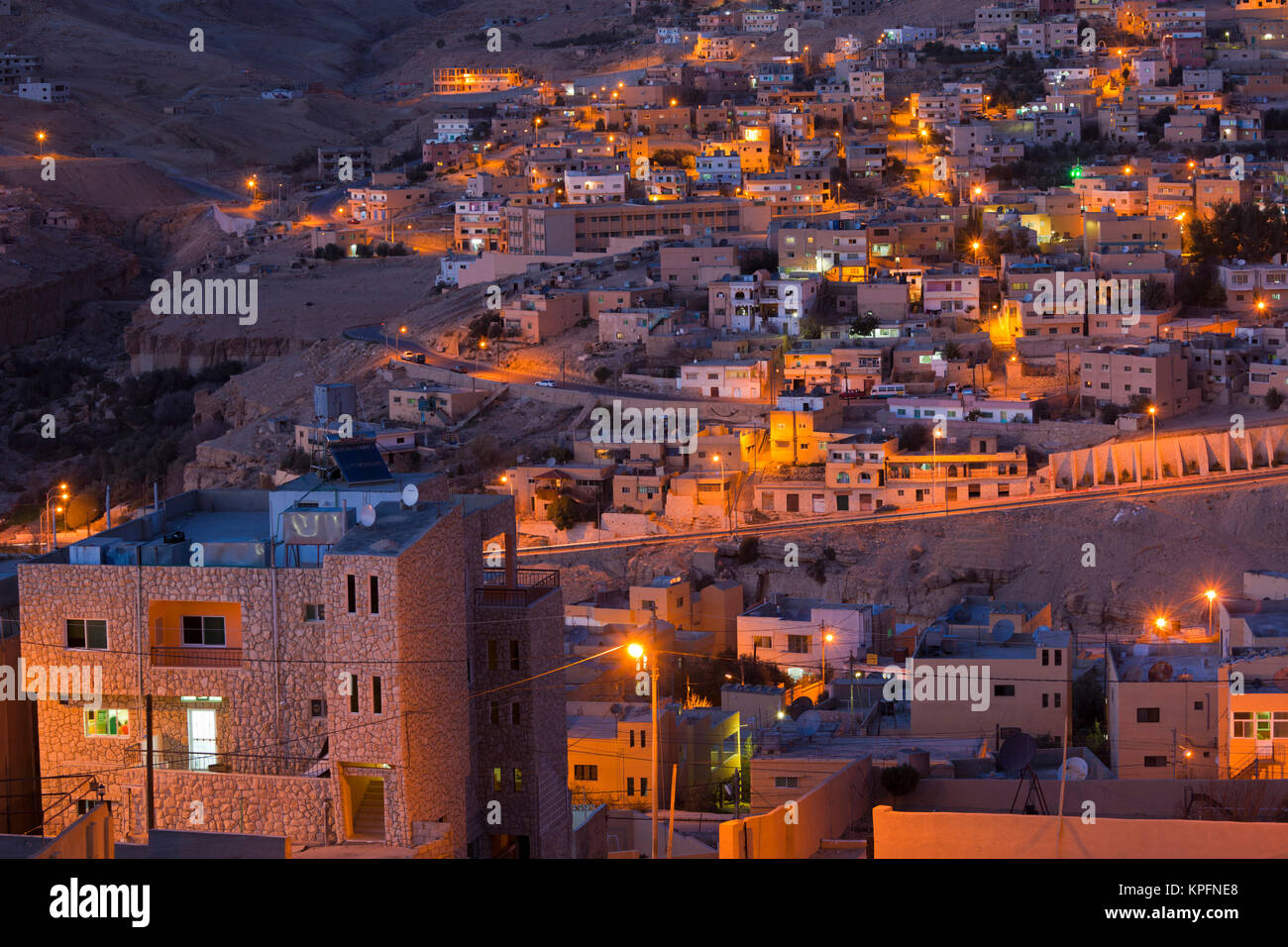 Jordan, Petra-Wadi Musa, elevated view of the new town of Wadi Musa ...