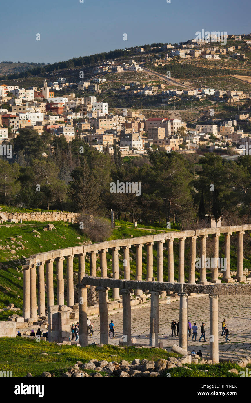 Jordan, Jerash, Roman-era city ruins, overview, late afternoon Stock ...