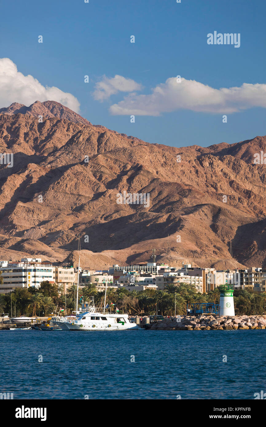 Jordan, Aqaba, city view from the Red Sea, late afternoon Stock Photo ...