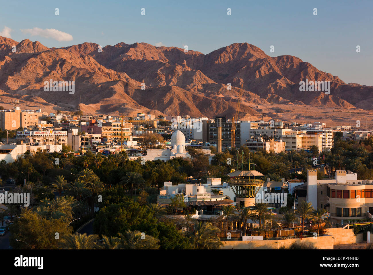 Jordan, Aqaba, elevated city view, sunset Stock Photo - Alamy