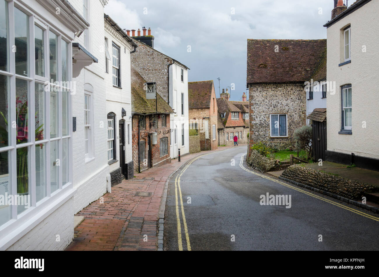 View of ancient buildings in the High Street, Alfriston village, East ...