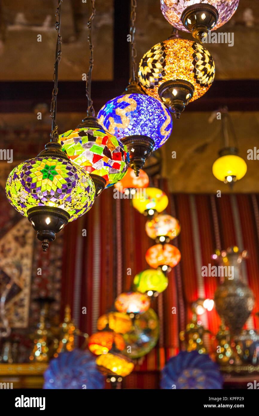Qatar, Doha, Souq Waqif, redeveloped bazaar area, traditional lamps ...