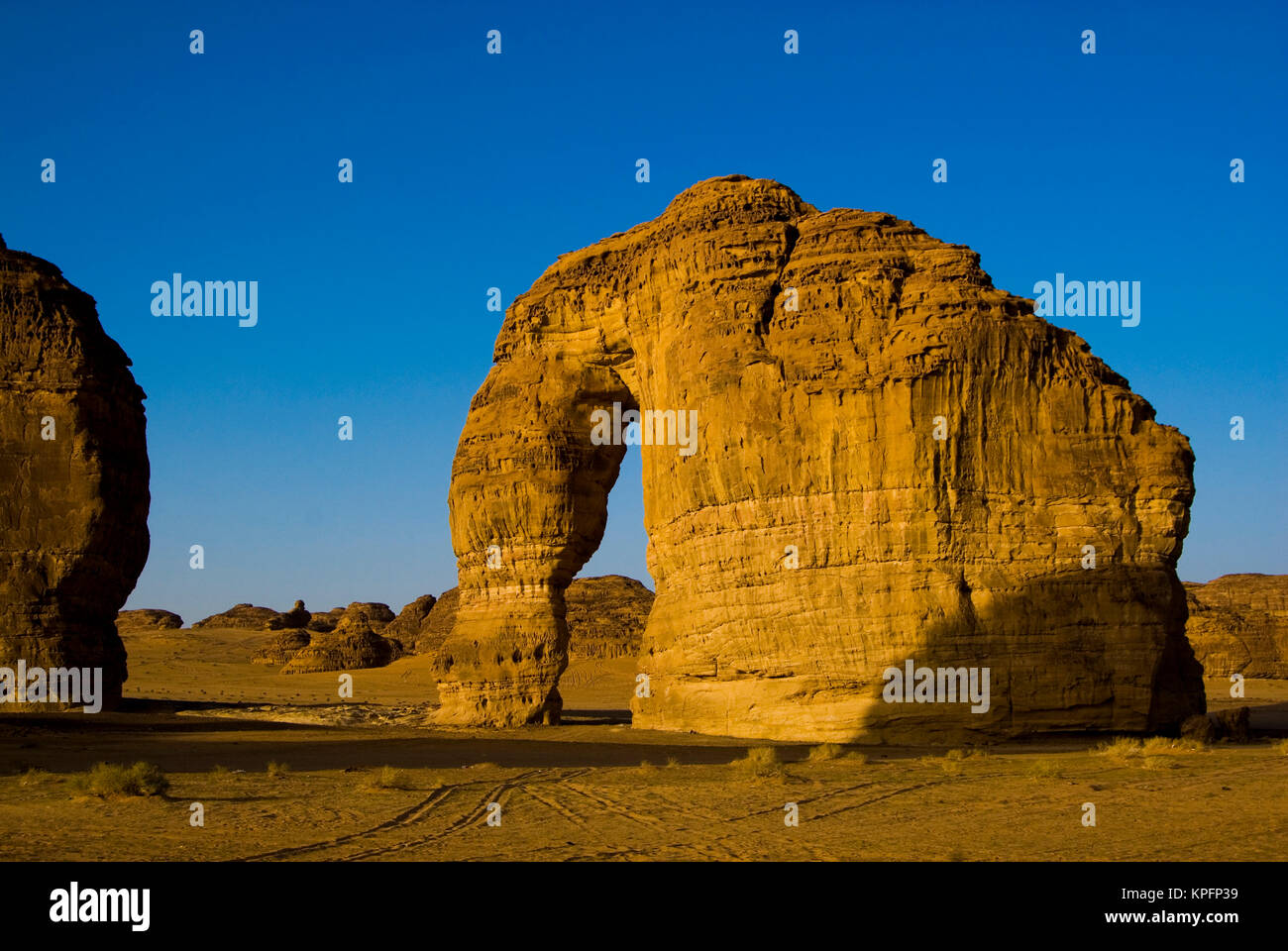 Saudi Arabia, Al Ula, elephant rock in the desert near the oasis Stock ...