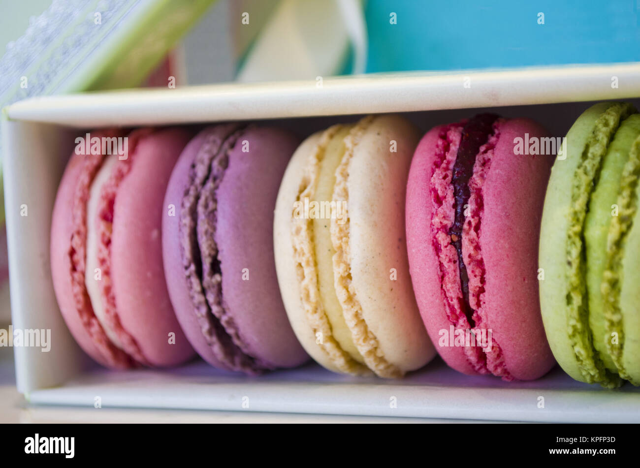 french colorful macaroons in a gift box Stock Photo - Alamy