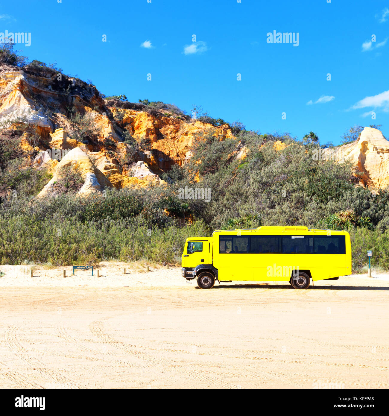 in australia fraser island and the sand track of the bus near the ocean ...