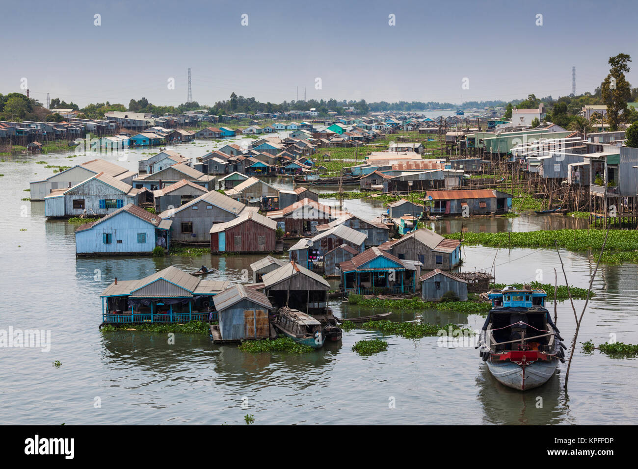 Vietnam, Mekong Delta. Chau Doc, Hau Giang River, elevated view of ...