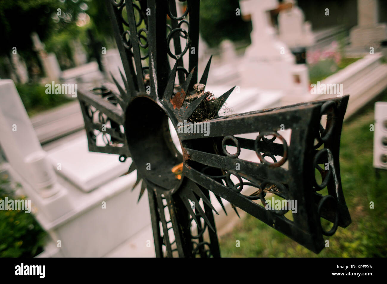 Graves, statues and crypts in an old cemetery Stock Photo - Alamy