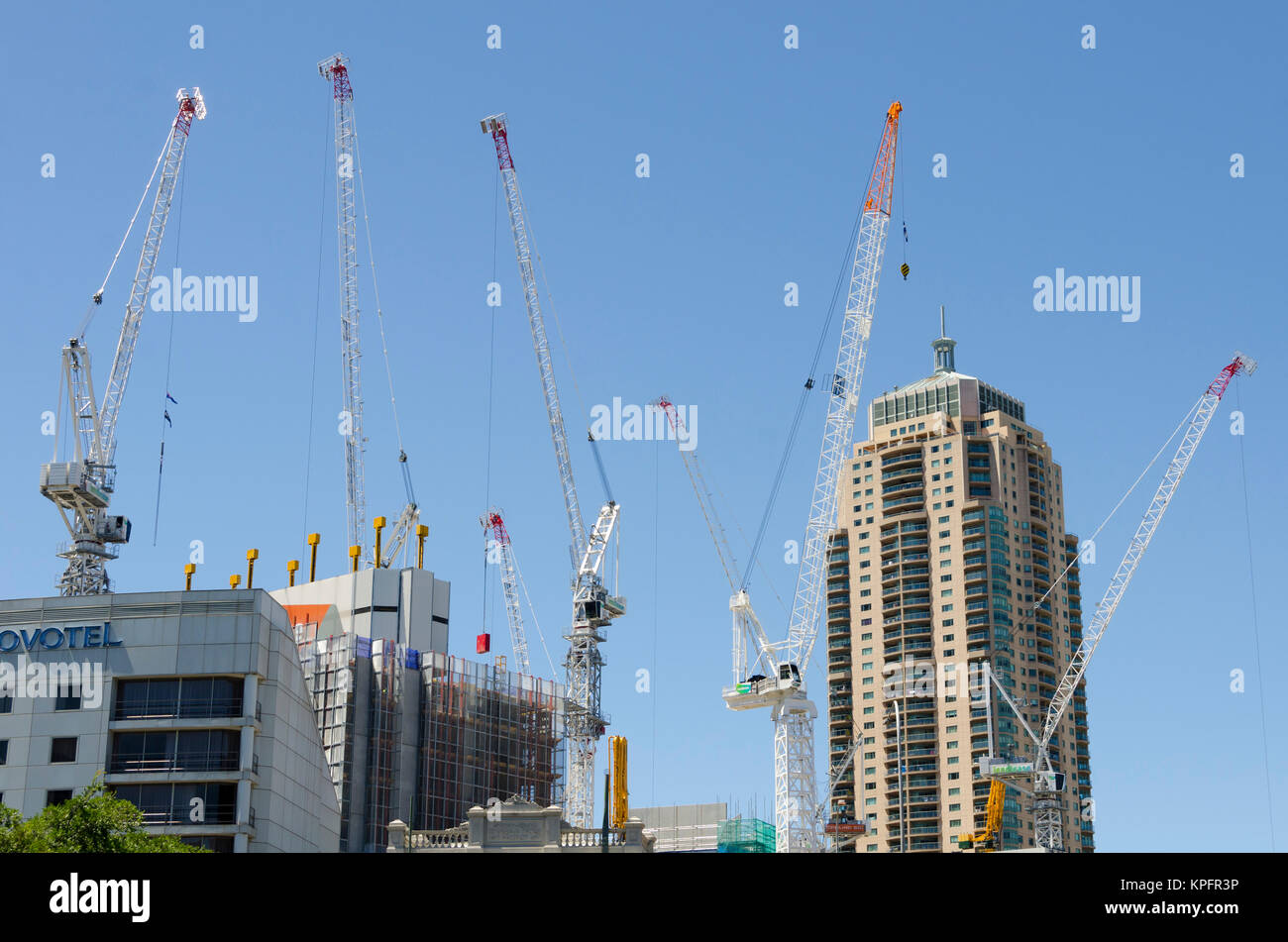 Tower cranes over construction site, Sydney, New South Wales, Australia ...