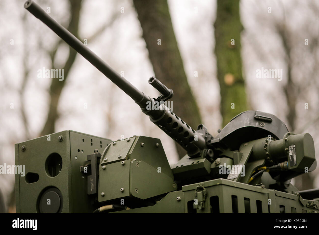 Anti aircraft machine gun mounted on an armoured vehicle Stock Photo ...