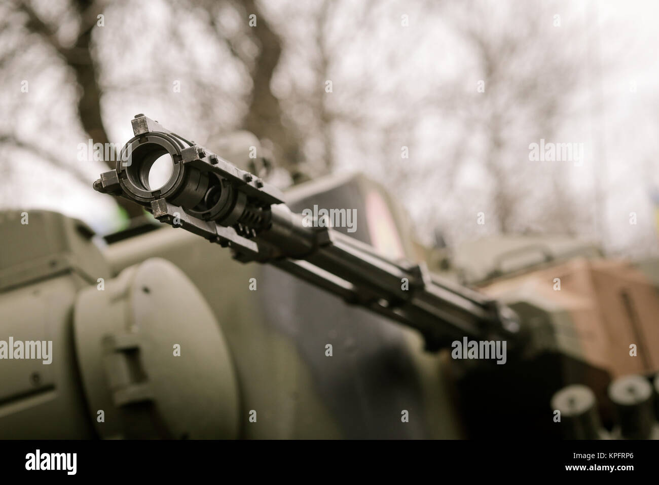 Anti aircraft machine gun mounted on an armoured vehicle Stock Photo ...