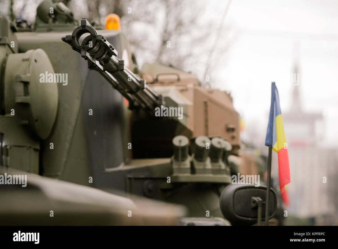 Anti aircraft machine gun mounted on an armoured vehicle Stock Photo ...