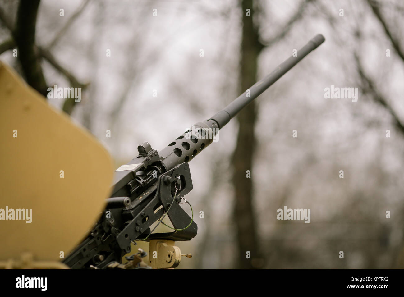 Anti aircraft machine gun mounted on an armoured vehicle Stock Photo ...