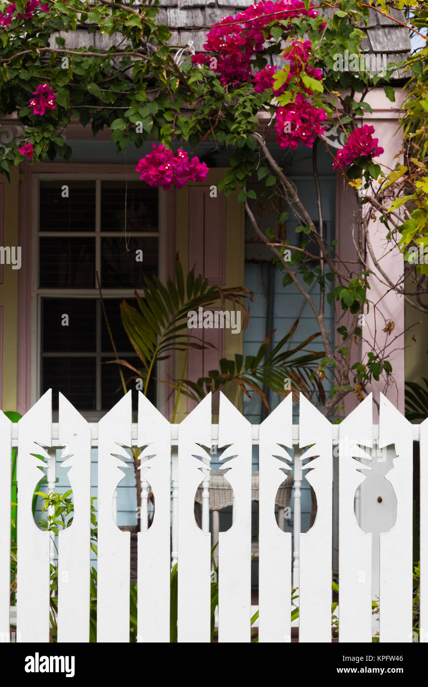 Bahamas, Eleuthera Island, Harbor Island, Dunmore Town, pineapple fence ...