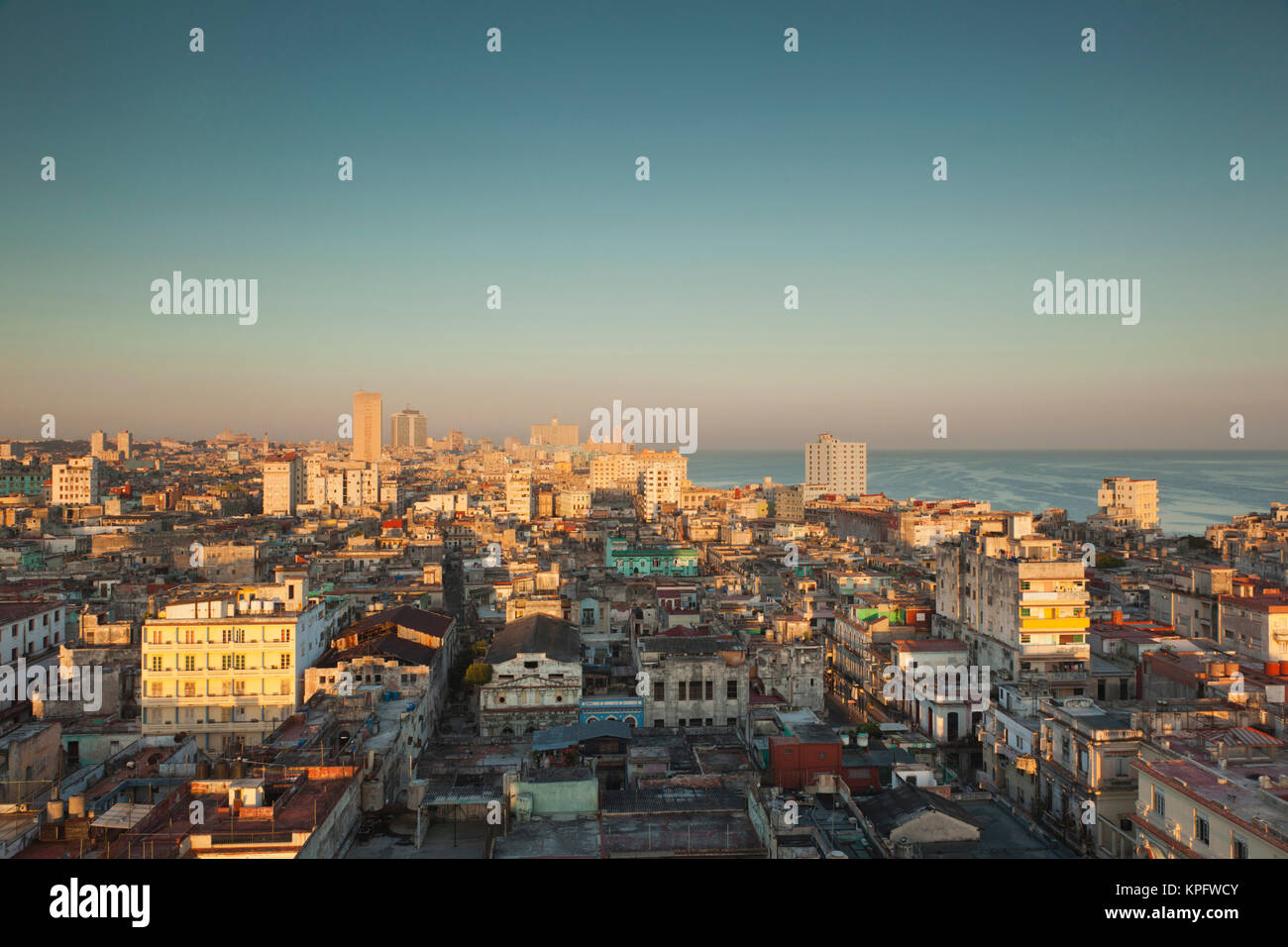 Cuba, Havana, elevated city view above Central Havana, morning Stock ...