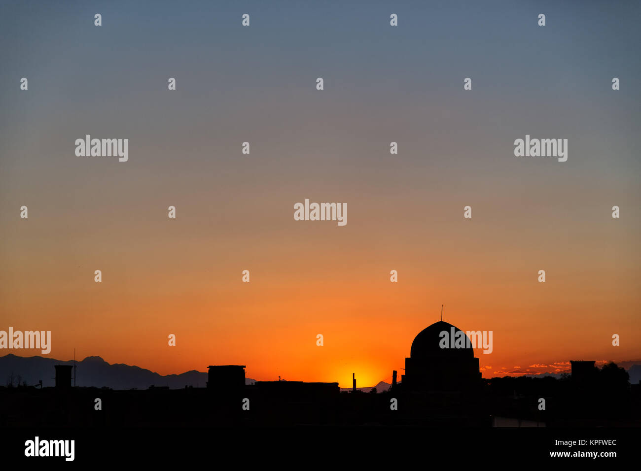 in iran yazd the antique mosque in the sunrise sky Stock Photo - Alamy
