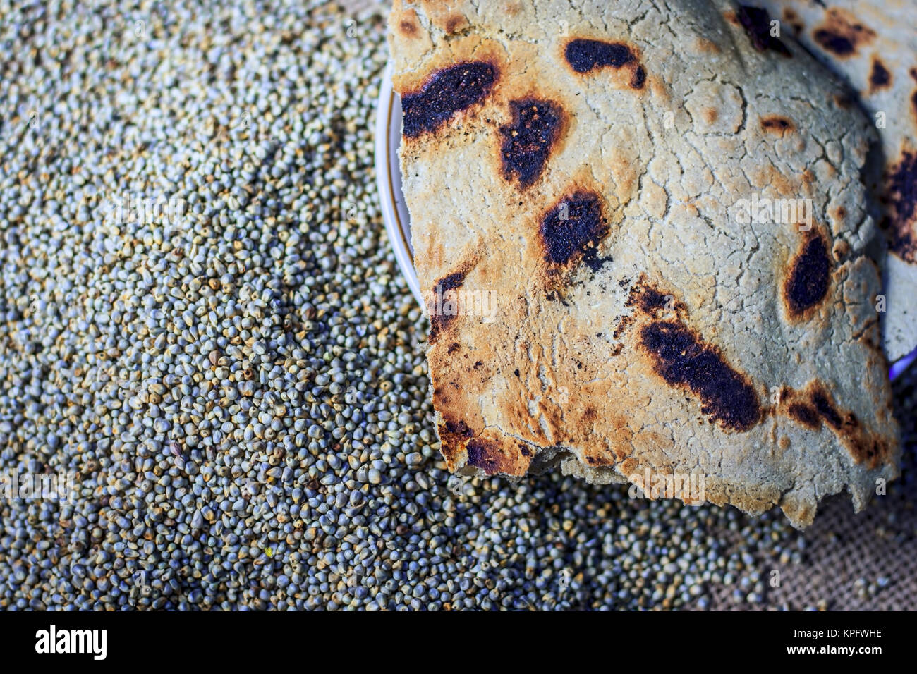 Roti/Chapati of Pearl millet/bajra/Pennisetum glaucum with whole grains ...
