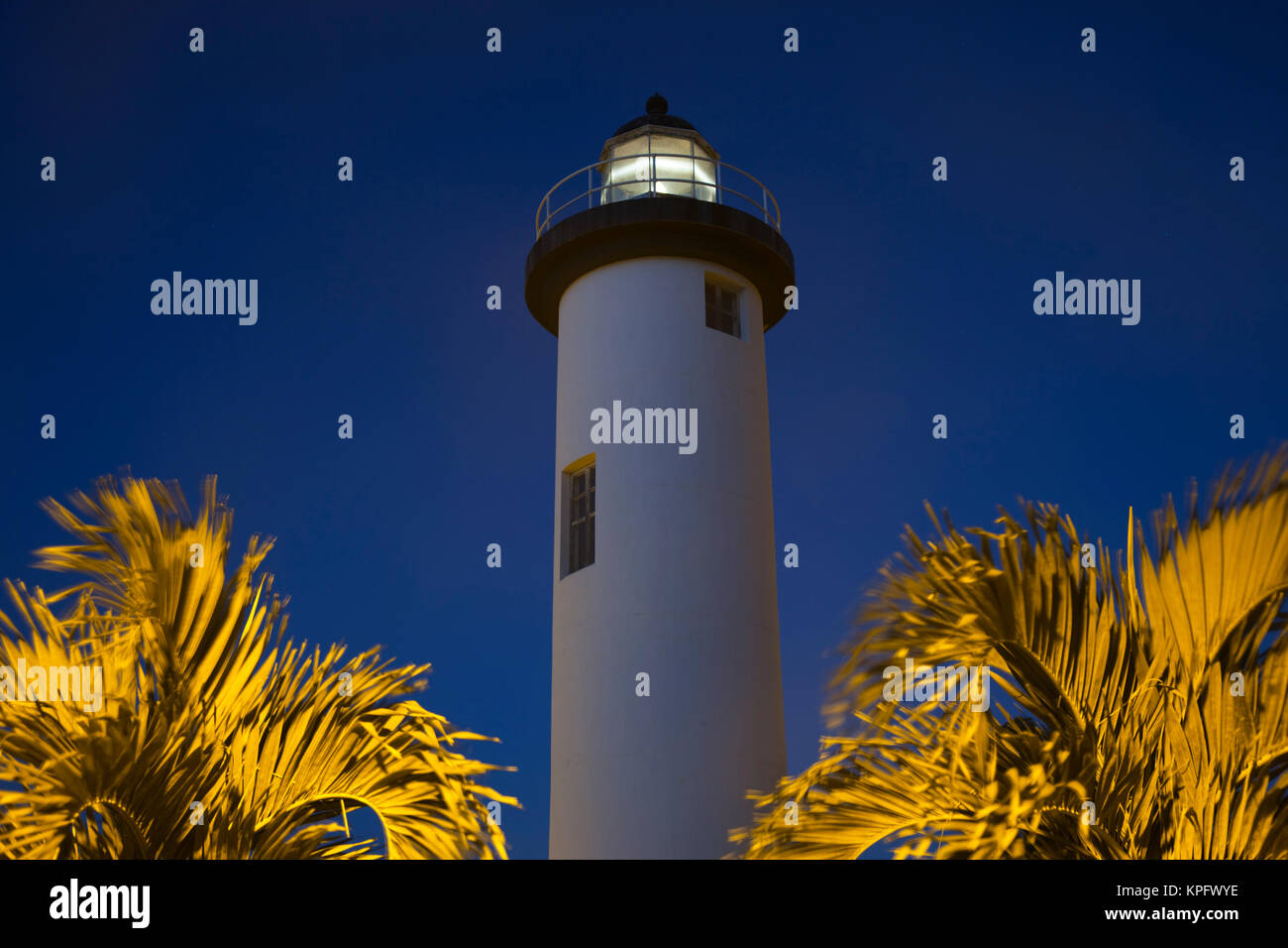 Puerto Rico, West Coast, Rincon, Punta Higuero Lighthouse, evening ...