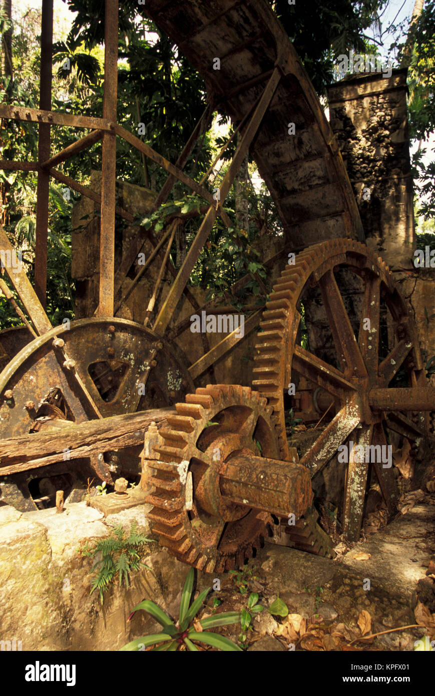 Caribbean, St. Lucia, Couiseul. Balembouche Estate, sugar mill ruins ...