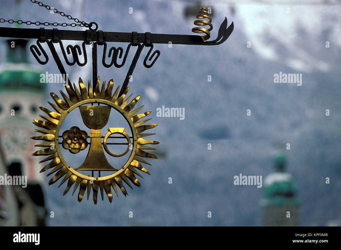 Austria, Tirol, Innsbruck. Hanging sign Stock Photo - Alamy