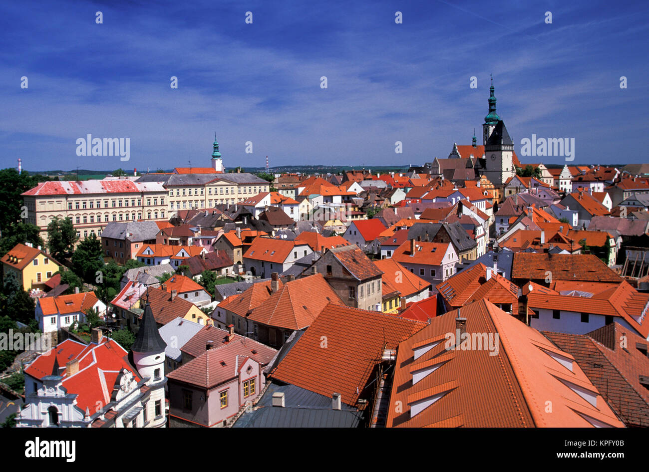 Czech Republic, Tabor. Old town view from 15th C. Kotnov Tower Stock ...