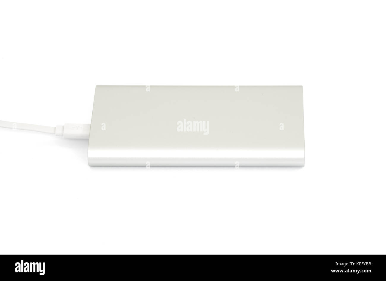 Silver power bank isolated on white background with plug cable Stock ...