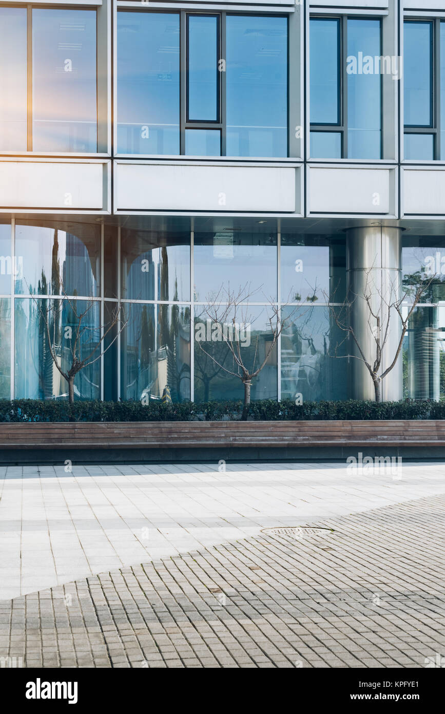 square front of modern office buildings in Shanghai financial district ...