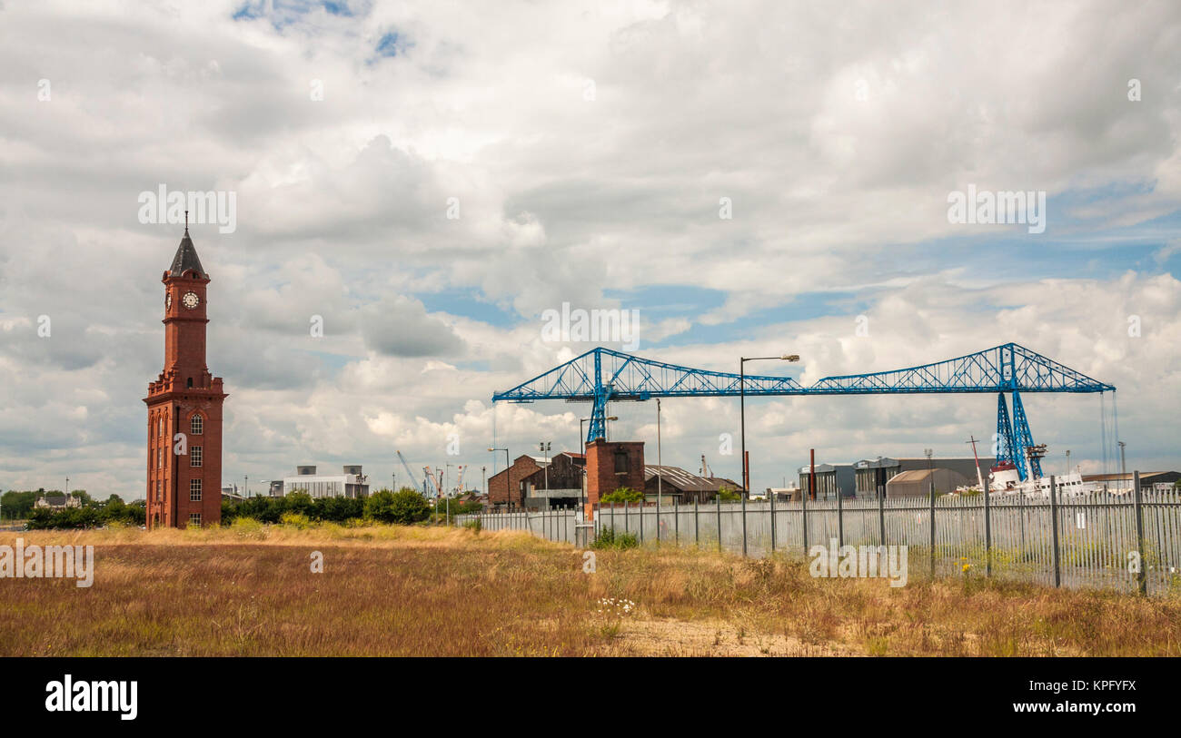 The Transporter Bridge and civic clock at the Middlehaven site at ...