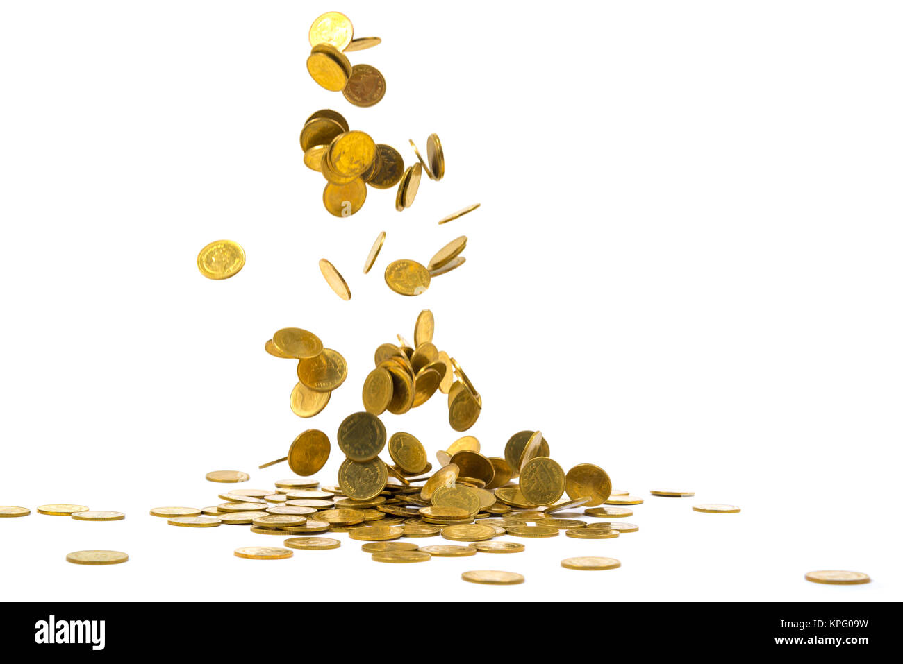 Falling gold coins money isolated on the white background, business ...
