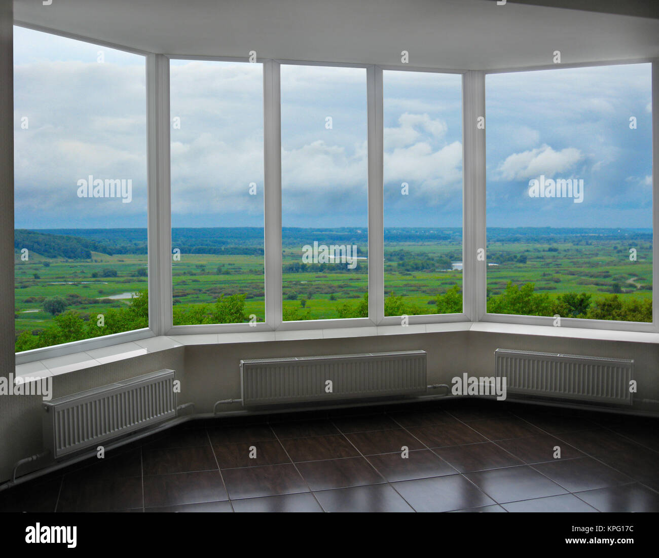 modern window of veranda with thundercloud landscape Stock Photo - Alamy