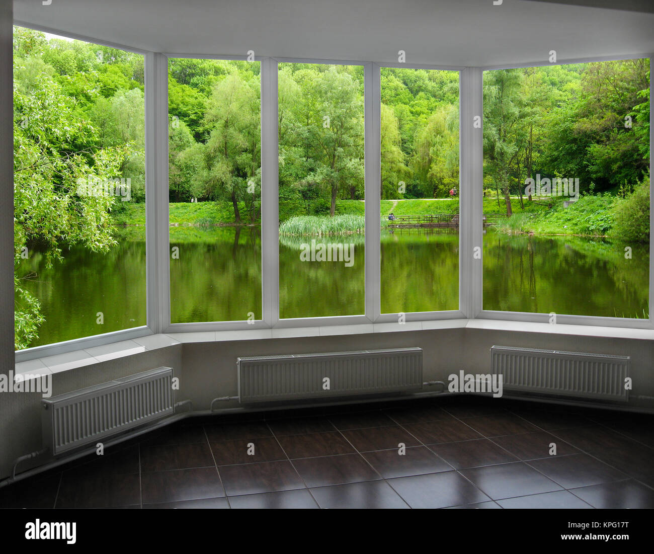 modern window of veranda overlooking the river Stock Photo - Alamy