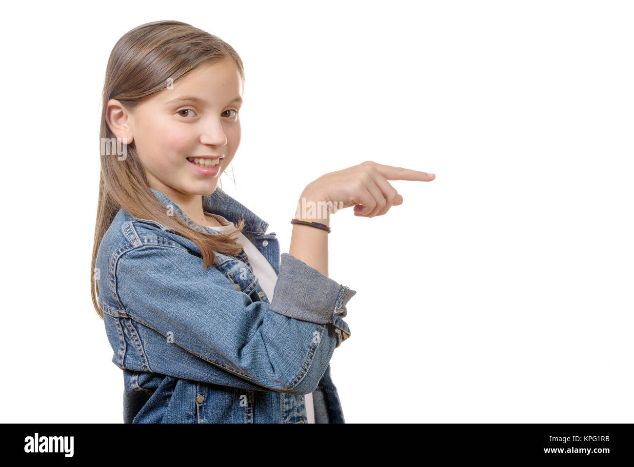 little girl with her pointing finger, isolated on a white Stock Photo ...
