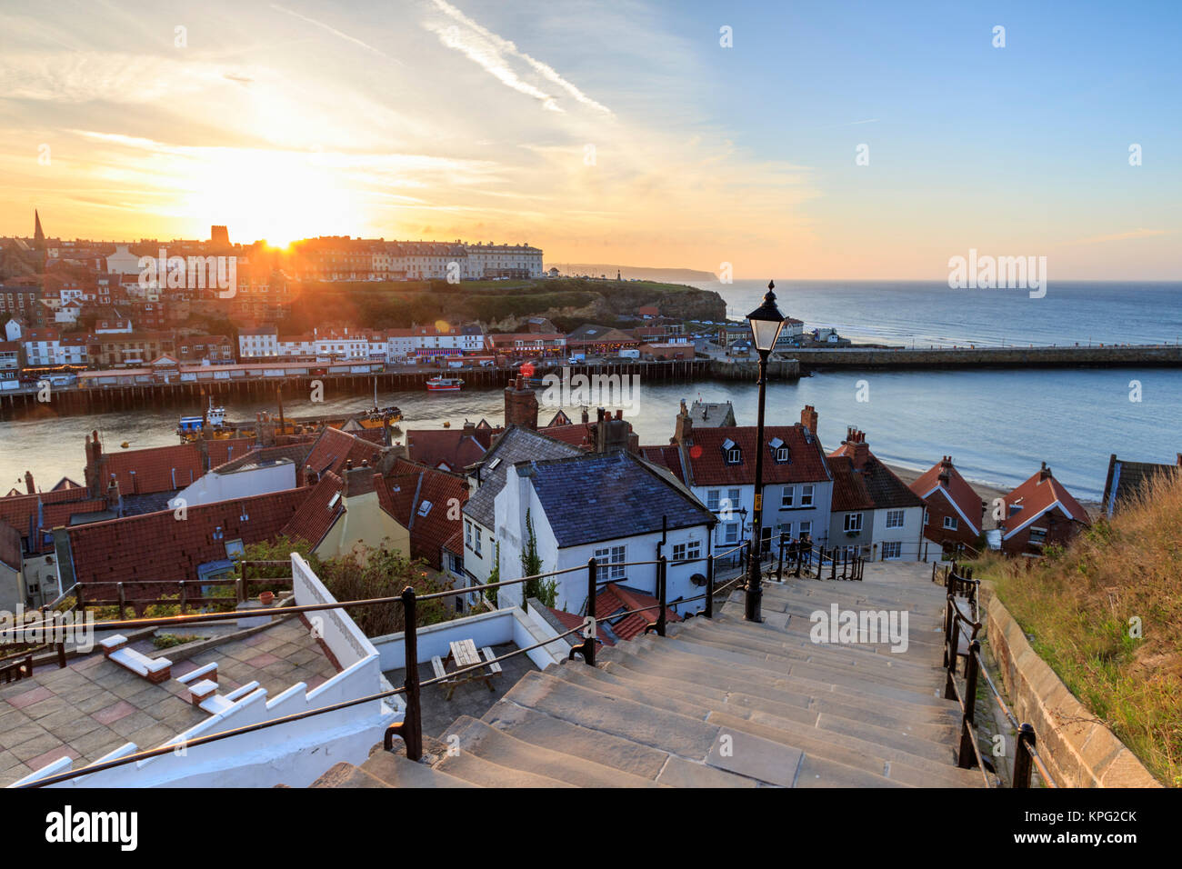 Sunset from the 199 steps at Whitby Stock Photo - Alamy