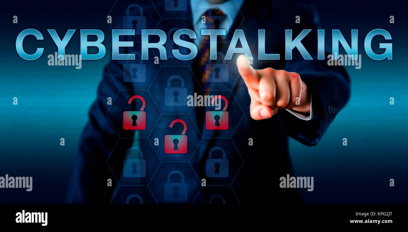 Forensic Investigator Pushing CYBERSTALKING Stock Photo - Alamy
