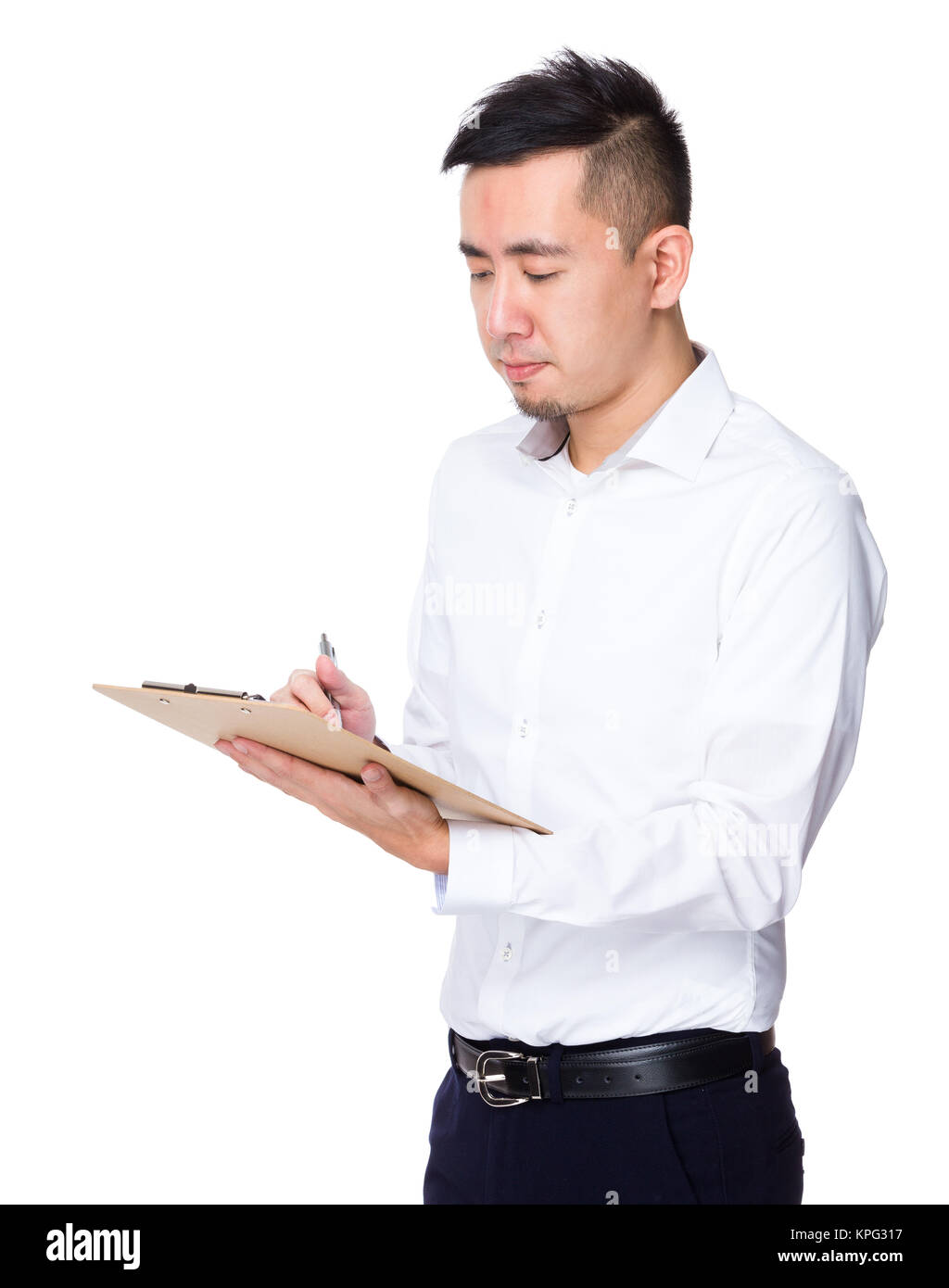 Businessman take note on clipboard Stock Photo - Alamy