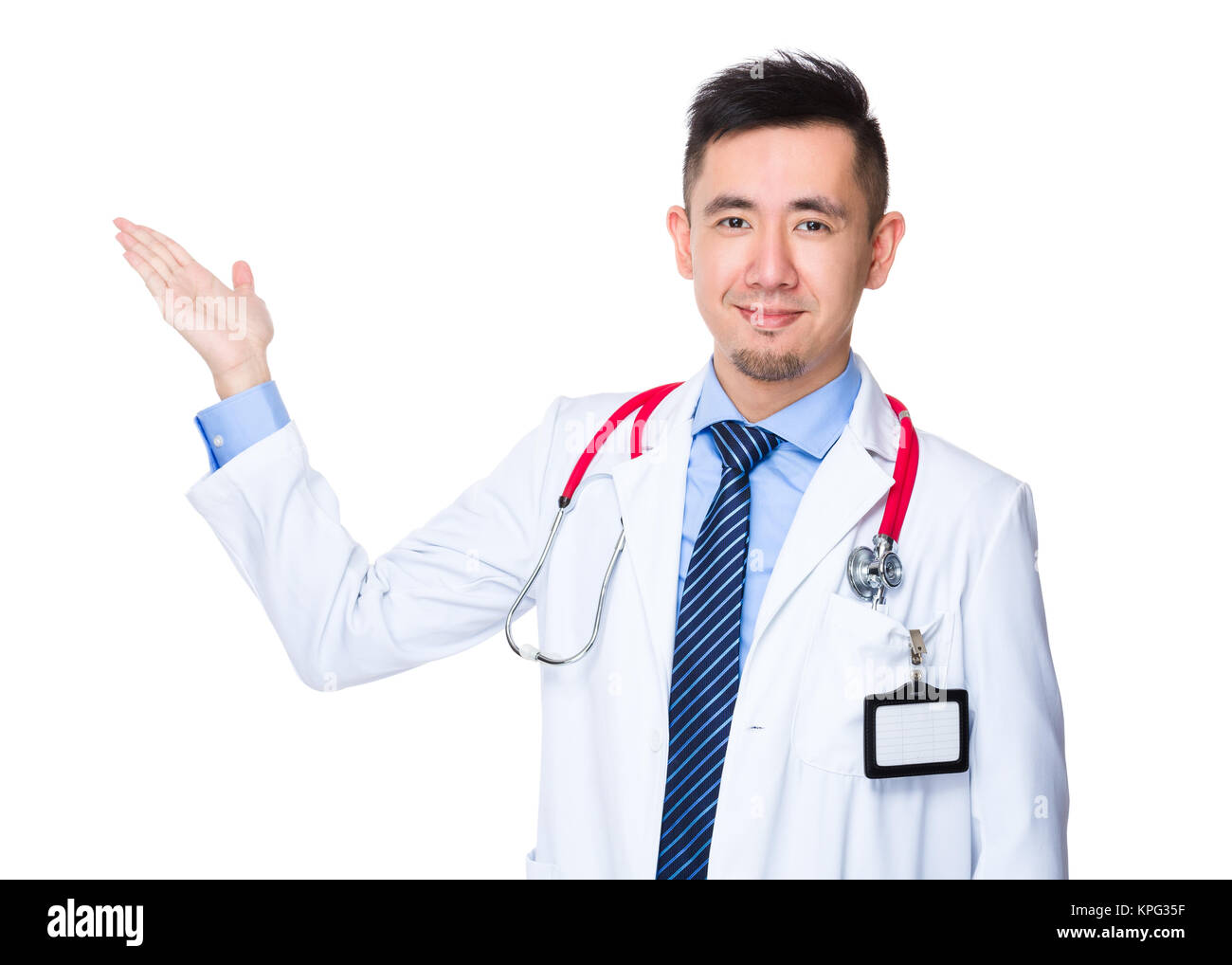 Young doctor with open hand palm Stock Photo - Alamy